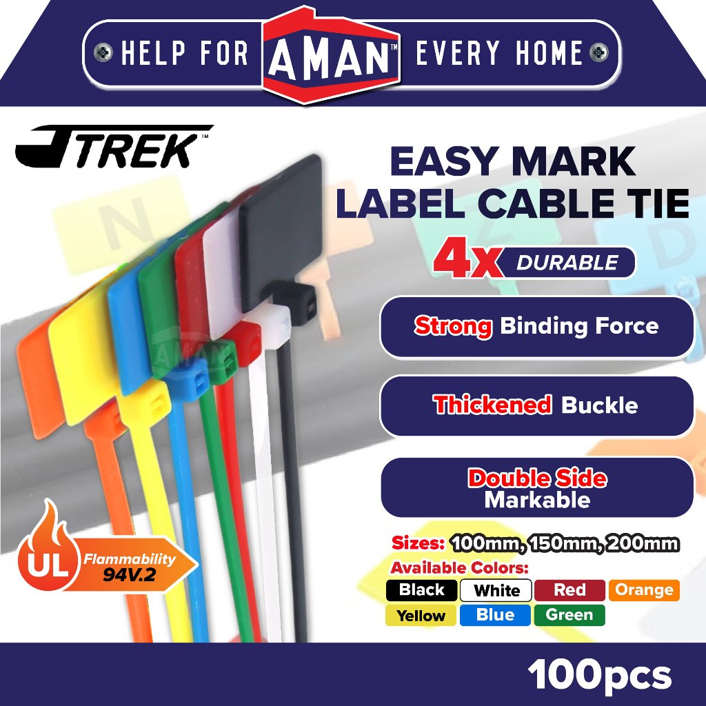 TREK Nylon Label Cable Tie 100pcs Wire Power Cable Label Mark Tags ...