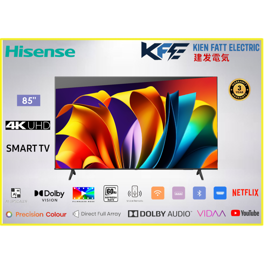 Hisense 85 Inch 4K UHD TV A6N Series With Youtube And Netflix 85A6100N ...