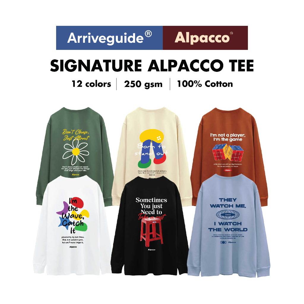 ARRIVE GUIDE x ALPACCO 250gsm Signature Cotton Long Sleeve Men T-Shirt ...