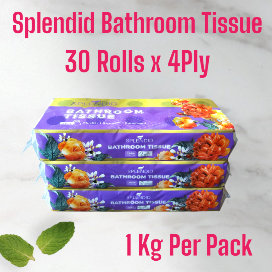 Splendid Bathroom Tissue Toilet Tissue Rolls 4Ply 1Kg Pack Virgin Pulp ...