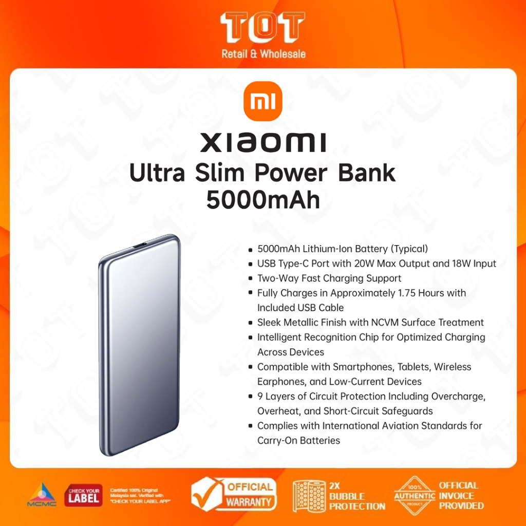 Xiaomi Ultra Slim Power Bank 5000mAh I Compact & Light Weight | 20W Max ...
