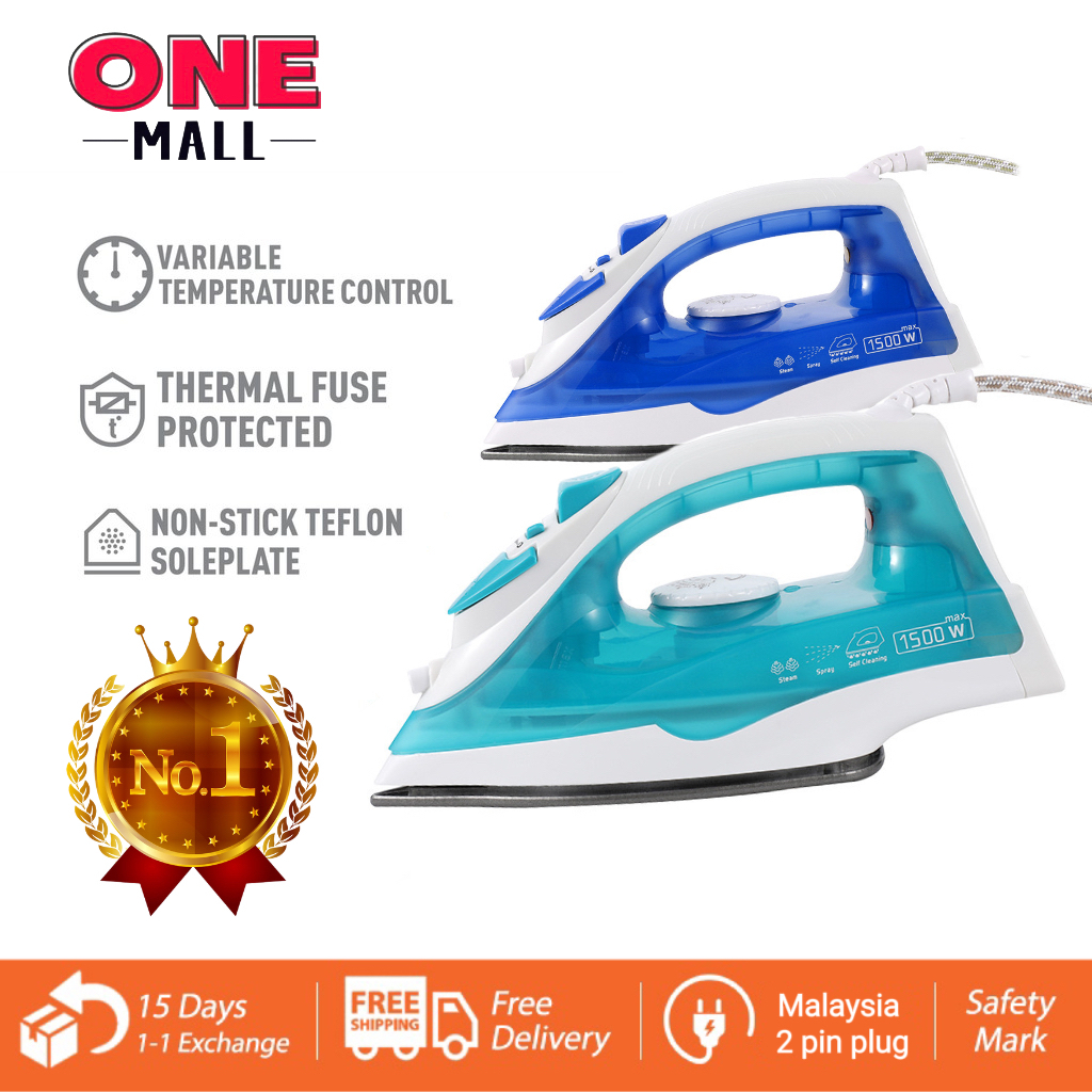 Steam Iron 1500W Handheld Electric Iron Portable Non Stick Soleplate ...