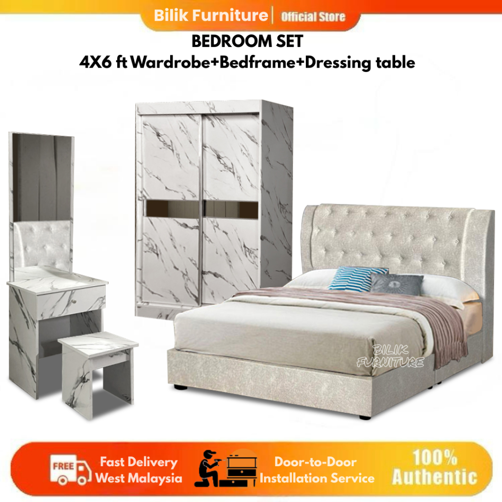 💥 Free Intsall💥- Bedroom Set /Bedframe+4 x 6ft Wardrobe+Dressing Table ...