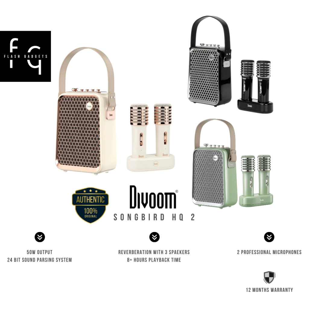 Divoom SongBird HQ 2 50W Dual Mic Karaoke & Bluetooth Speaker I 1 Year ...