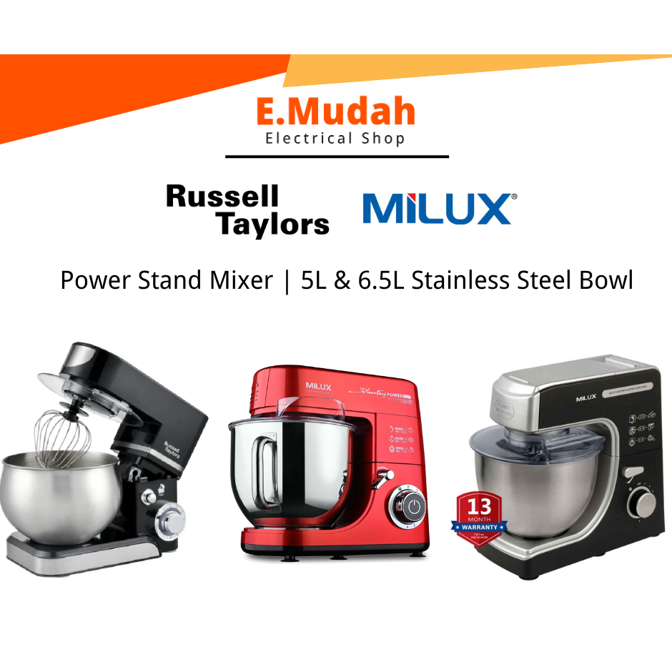 Russell Taylors MILUX Power Stand Mixer | 5L/6.5L Stainless Steel Bowl | MSM-1000 MPM-1500 S3 ...