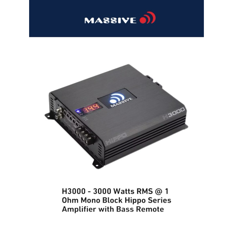 MASSIVE AUDIO HIPPO H3000 - 3000 Watts RMS @ 1 Ohm Mono Block Hippo ...