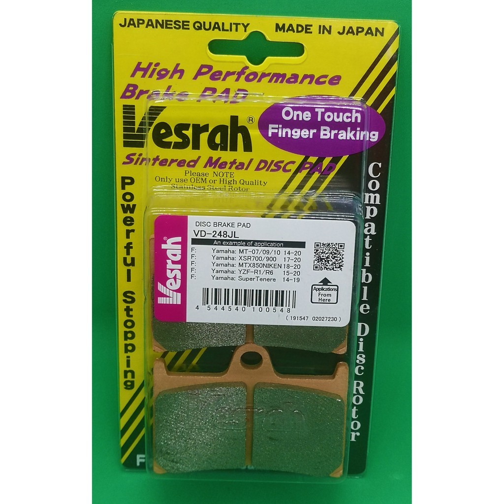 Vesrah / Nissin Brake Pad VD-248JL For TMAX / YZF-R6 / MT07 / MT09 ...