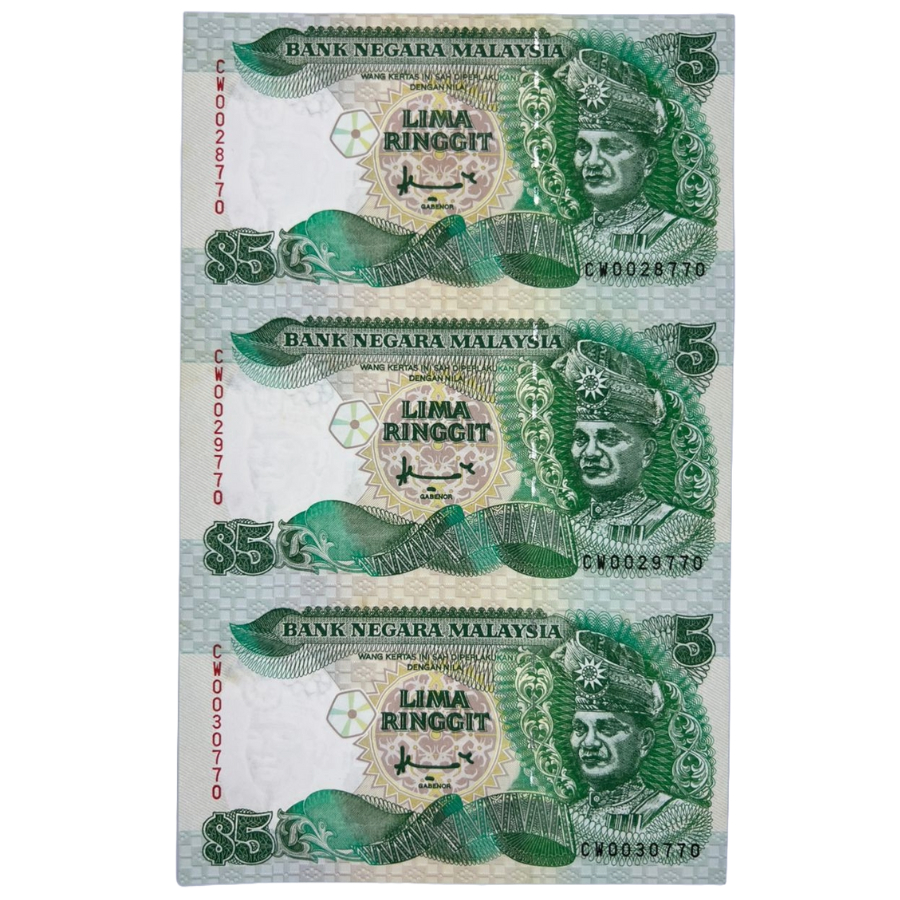 Malaysia RM5 Uncut 3-in-1 | 7th Series | Rare BNM Banknote Sheet ...