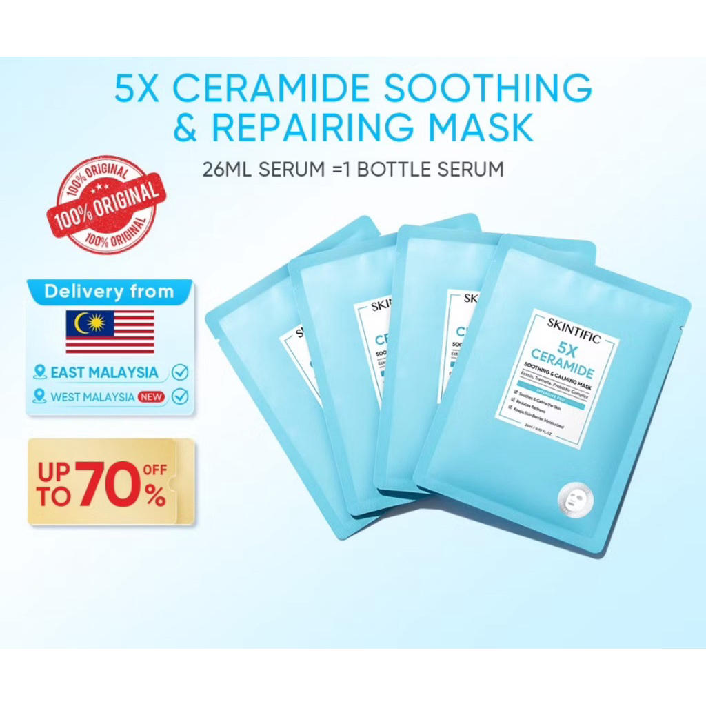 SKINTIFIC 5X Ceramide Soothing Calming Mask 26ml/pc Face Mask Hydration ...