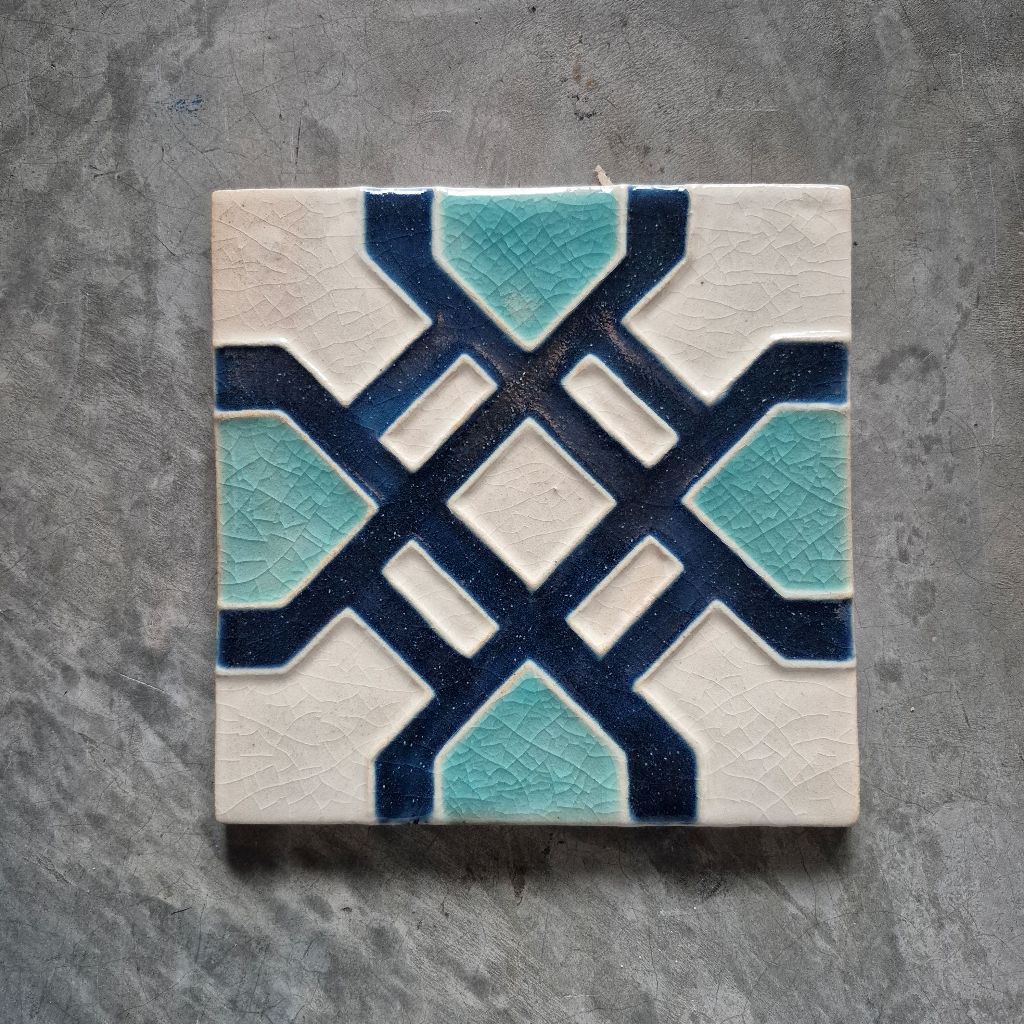 Keceramics Handmade Ceramic Tile Melaka Pattern 1 Blue (15.5 x 15.5 x 1 ...