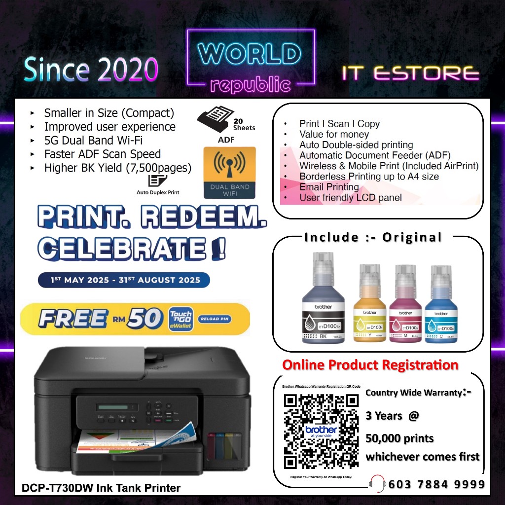 DCP-T730DW Wireless Ink Tank Printer Print Scan Copy Wifi BTD100BK ...