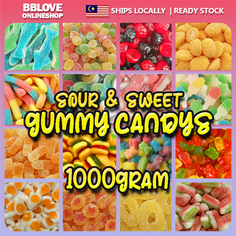 🔥🔥 1KG bulk Soft gummy coklat masam Gula Jelly borong Sour gummy, MIX ...