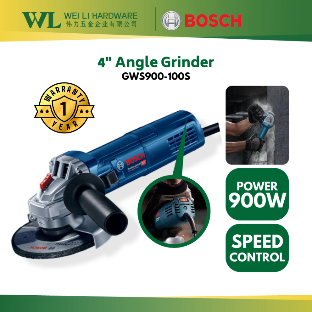 BOSCH GWS900-100S 900W 4" Angle Grinder/Speed Control/Heavy Duty/Mesin ...