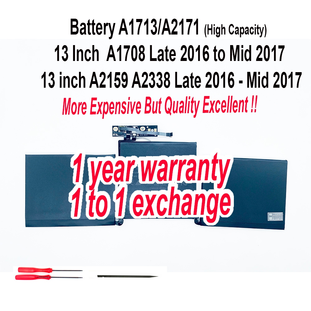Battery A1713/A2171 5100mAh (High Capacity) For 13 Inch A1708 Late 2016 ...