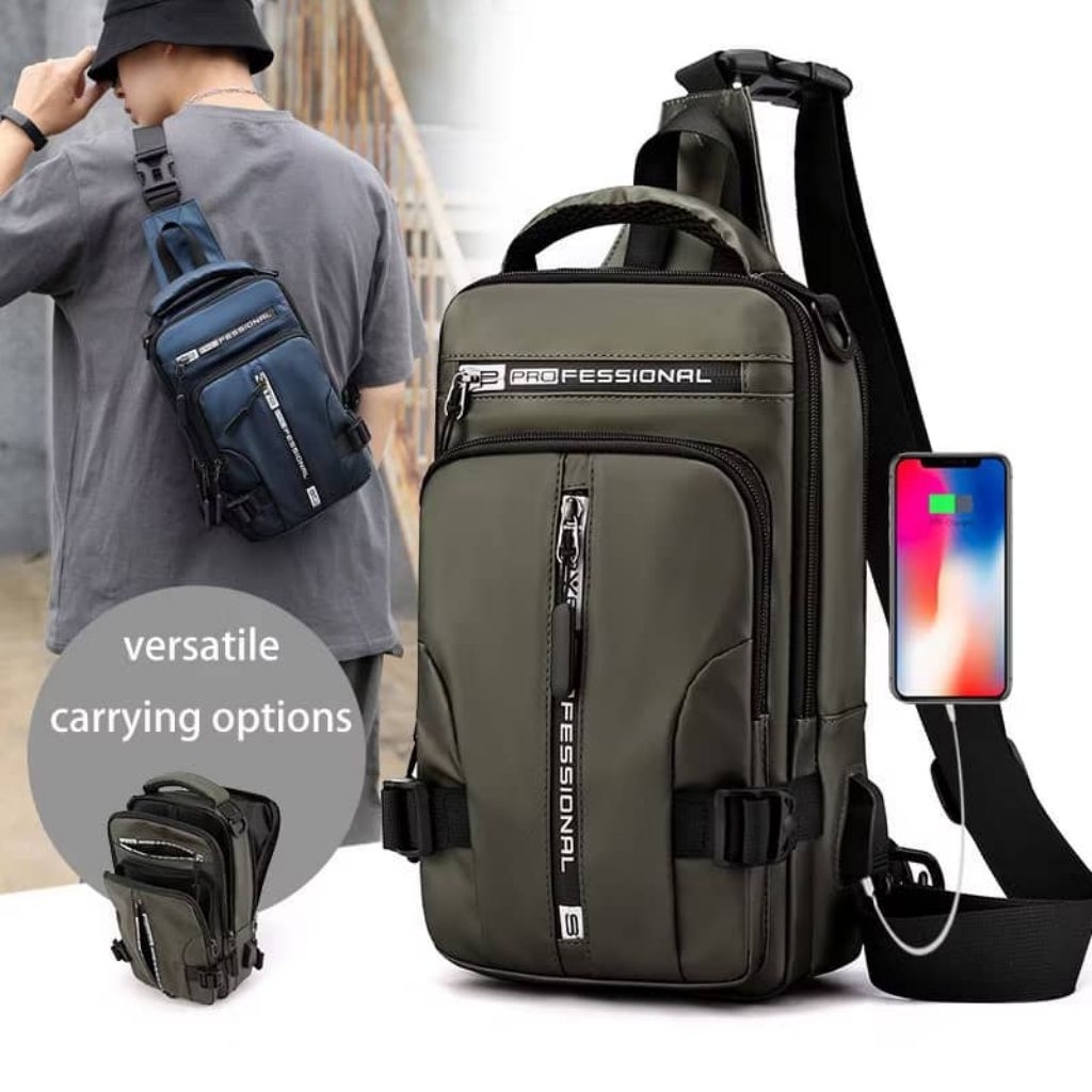 USB Men's Crossbody bag chest bag shoulder bag sling bag beg galas ...