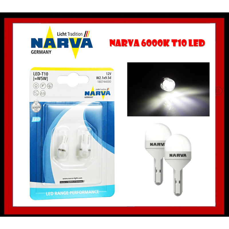(1 Year Warranty) NARVA T10 W5W 12V 6000k Range Performance LED Signaling Light Bulb (White ...