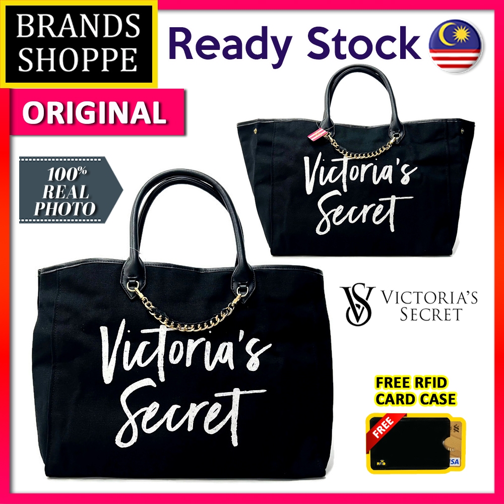Victoria's Secret Canvas Large Black Large Tote Shopping Bag Shopper Shoulder Bag Beg Wanita ...