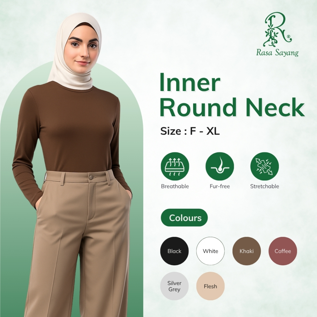Inner Round Neck Muslimah / Inner Baju Lengan Panjang Kain Lembut ...