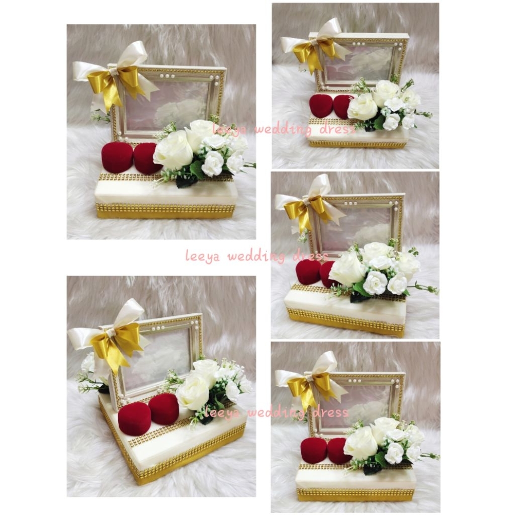 gubahan frame mas kahwin dan 2pc bekas cincin ( cream + gold) | Shopee ...