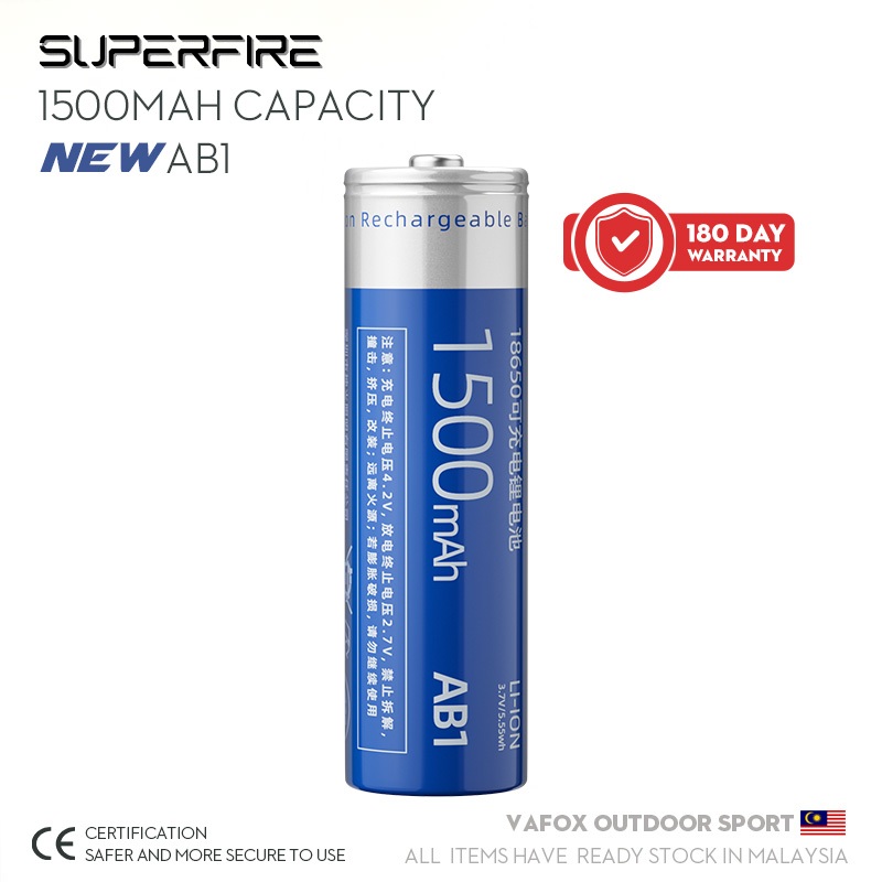 Supfire AB1 & AB3 Li-ion Rechargeable Battery Type 18650 Power Capacity ...