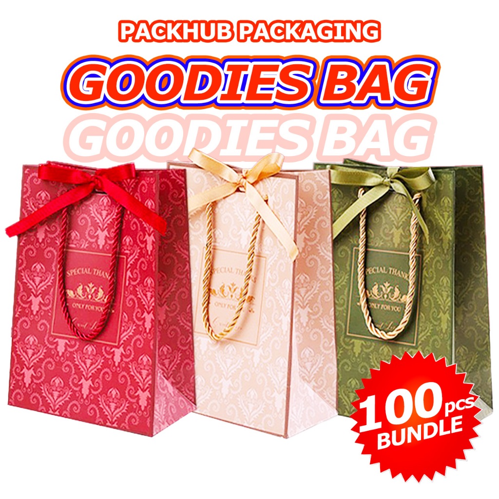100pcs Cenderamata Kahwin Special Thanks Paper Bag Ribbon Handle Gift ...