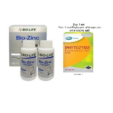 Bio-life Bio-Zinc Complex 100s / 2x100s (Exp11/27) Free 1 box Phytozyme ...