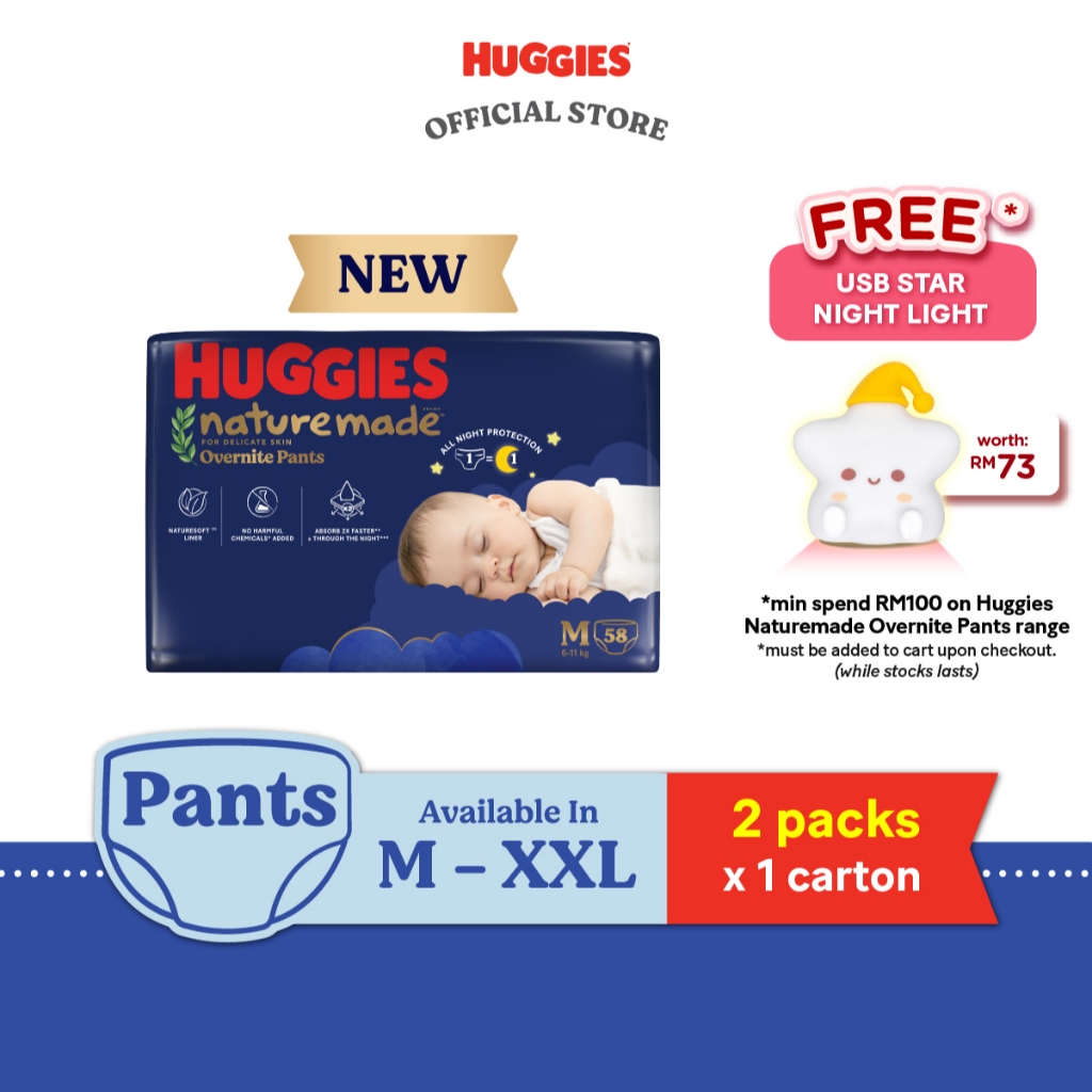 [Bundle of 2] Huggies Naturemade Overnite Pants Diapers M58 / L44 ...
