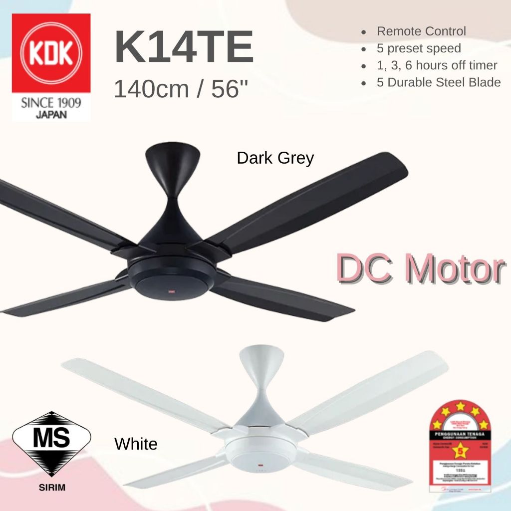 KDK K14TE DC4 Series 4 blades 56" DC Motor Remote Ceiling Fan 5 Speed ...