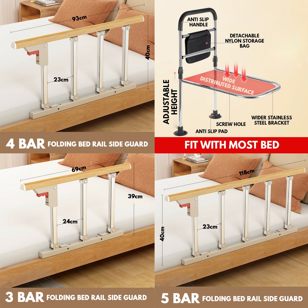 Foldable Universal Fall Protection Railing Bedside Fence Bed Guardrail ...