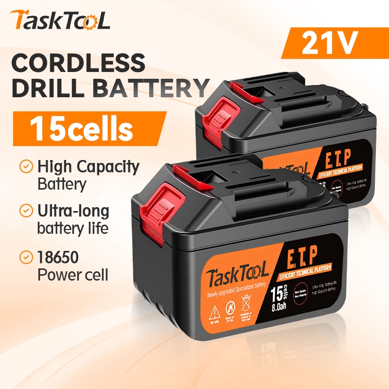 TASKTOOL 21V 15-Cell 18650 Lithium Battery Replacement Power Tools ...