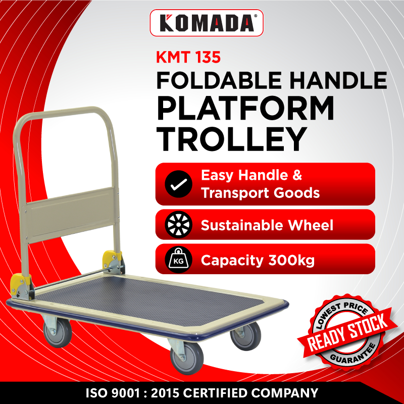 KOMADA™ 300KG Foldable Handle Metal Platform Trolley Flatbed Trolley ...