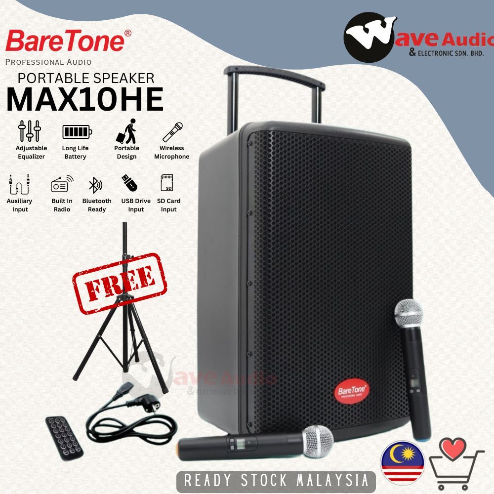 Baretone MAX10HE / MAX-10HE 10'' 150W Portable Speaker With Two ...