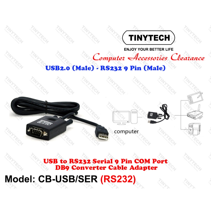 TINYTECH CB-USB/SER USB TO RS232 SERIAL 9 PIN COM PORT DB9 CONVERTER CABLE ADAPTER | Shopee Malaysia