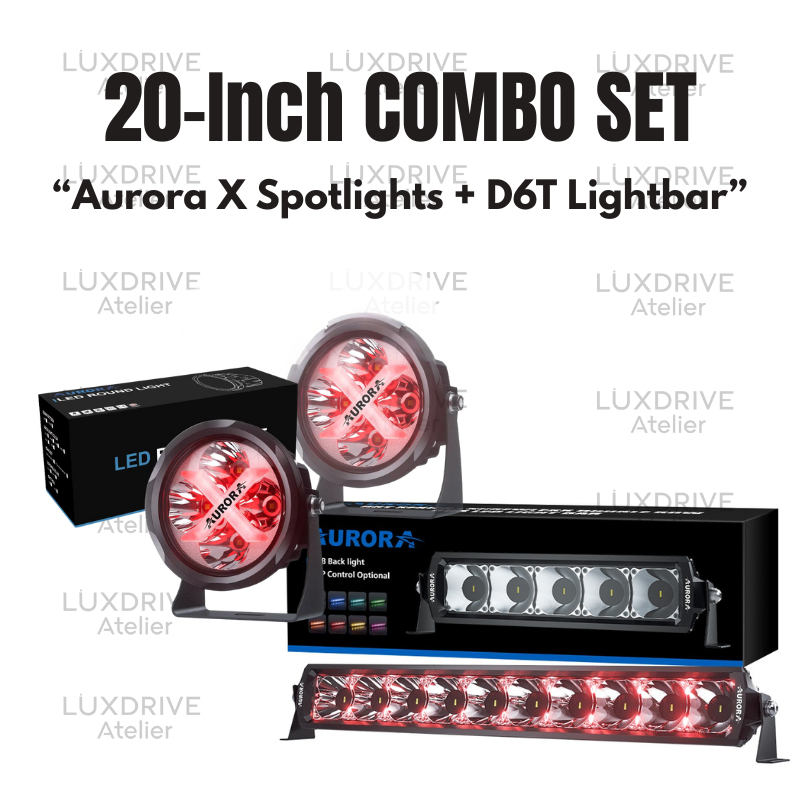 Aurora X LED Spotlights + 20 Inch D6T Light Bar Combo Set 4x4 Off Road ...