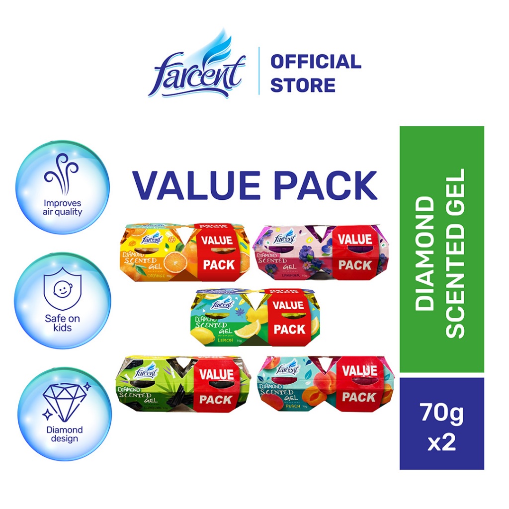 Farcent Scented Gel Diamond Air Freshener Value Pack - Peach / Charcoal ...