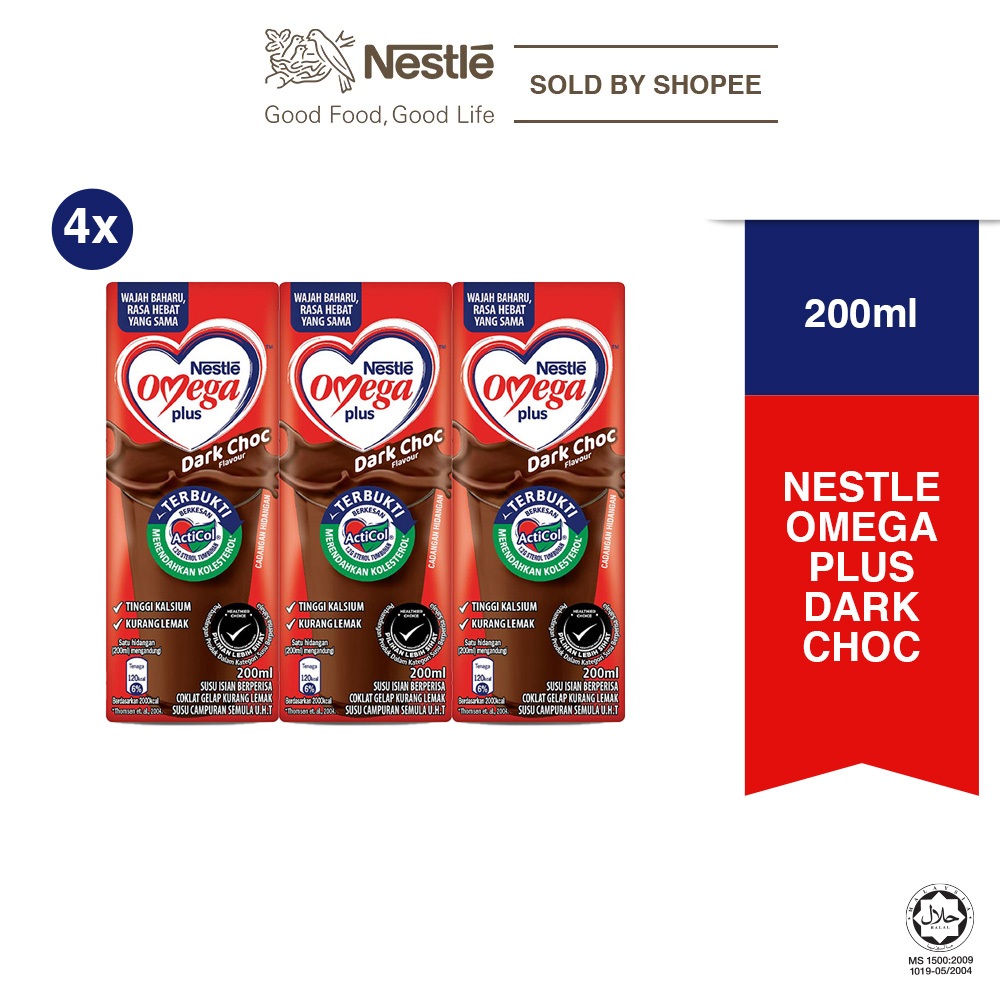 [Carton of 24] NESTLE OMEGA Plus UHT Dark Chocolate Milk 200ml (Halal ...