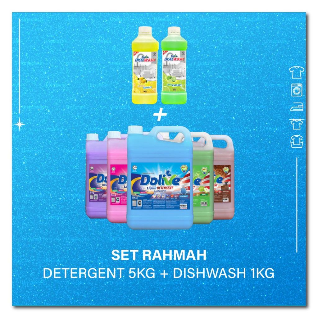 {SET RAHMAH} DETERGENT DOLIVE 5KG + DISHWASH DOLIVE 1KG (2 BOTOL ...