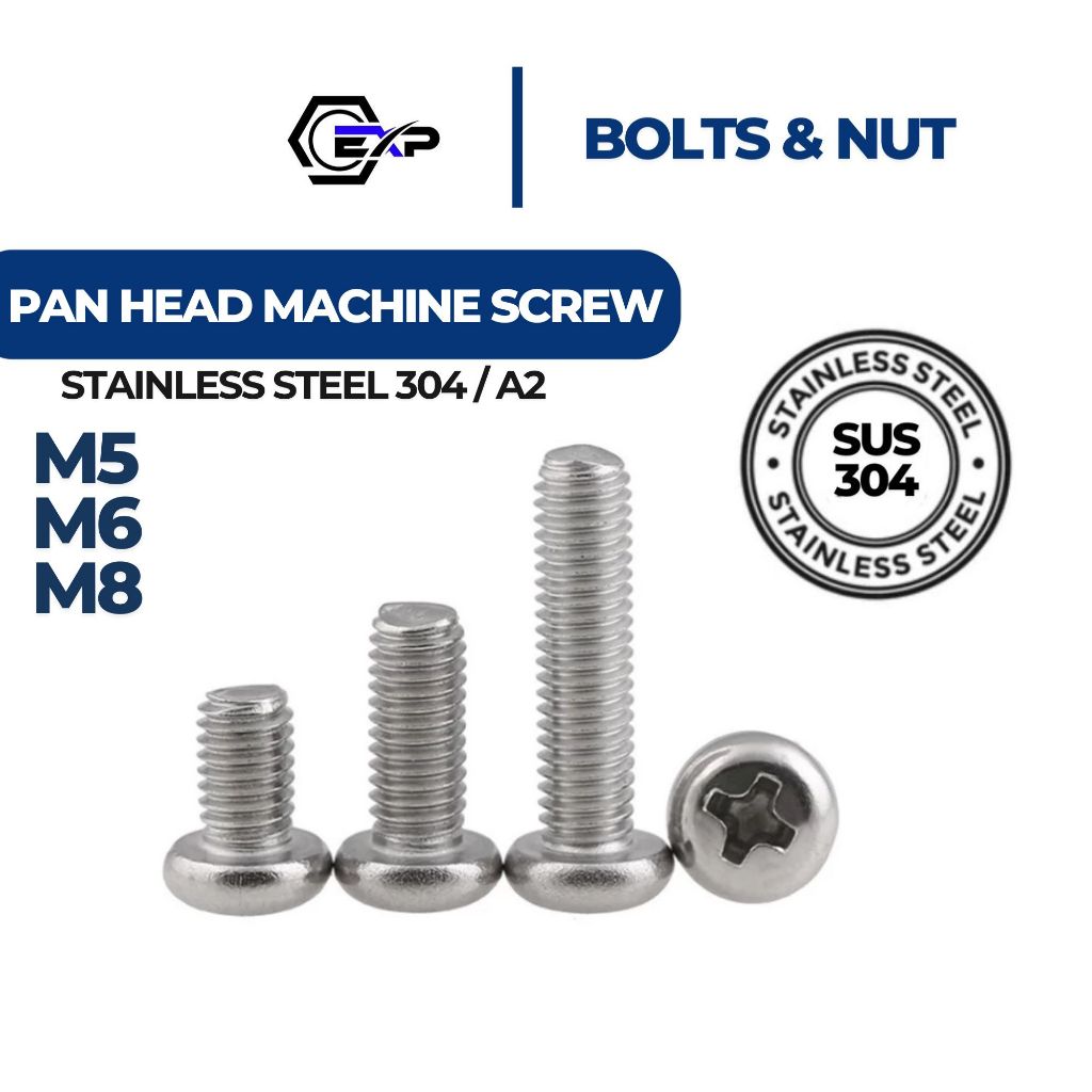 Exp (1PCS) 304 Stainless Steel M5 M6 M8 Pan Head Phillips Machine Screw ...