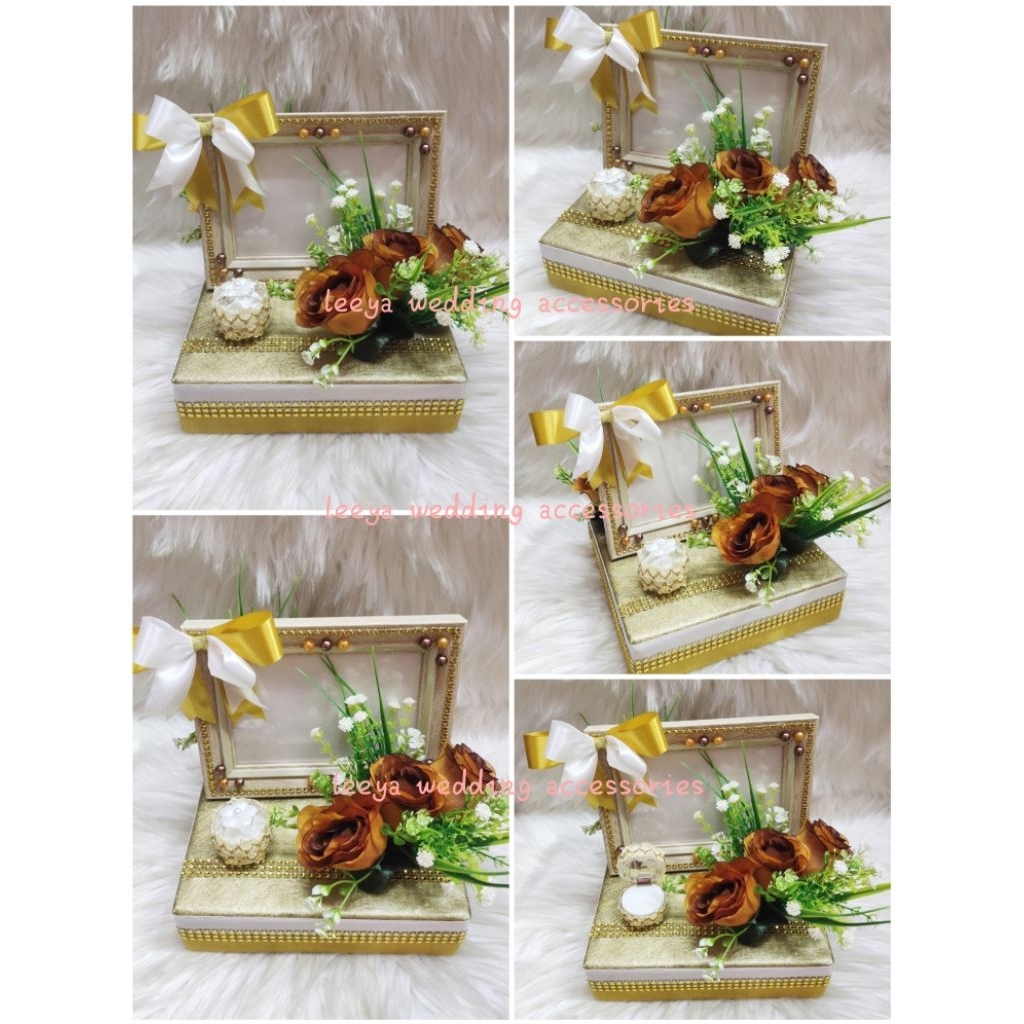 gubahan frame mas kahwin + bekas cincin (brown gold) | Shopee Malaysia