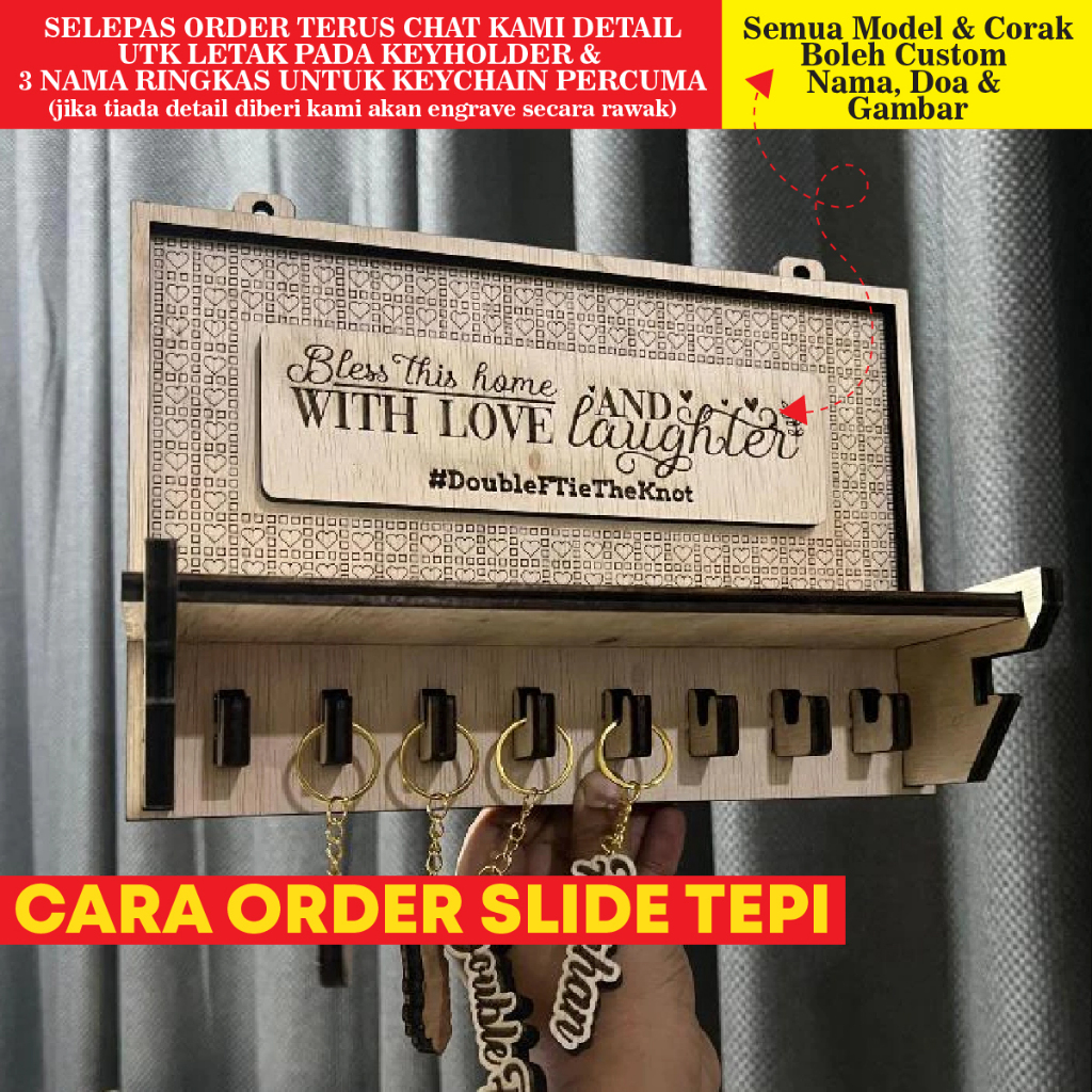 Rak Kunci Kayu Custom Nama Doa Upacan Text | Key Holder Wall Decor ...