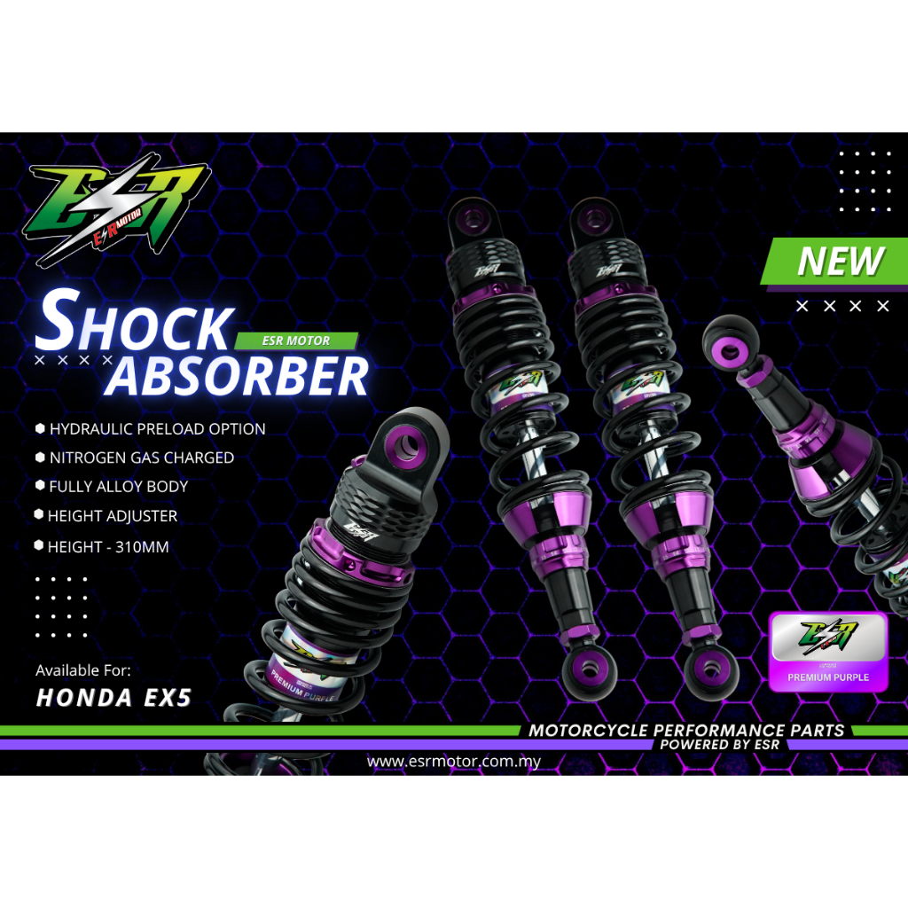 ESR MOTOR ABSOBER EX5 PURPLE ADJUSTABLE 310-330MM | Shopee Malaysia
