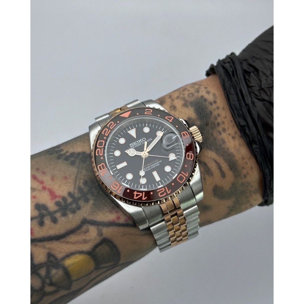 【Custom Seiko Mod 40mm Rose Gold Steel Automatic GMT Master 2】 Custom ...
