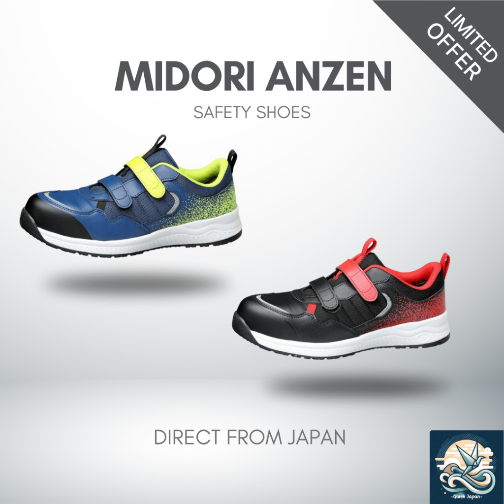 Midori Anzen TPU Toe Slip-Resistant AS05 Black-Red/Navy-Lime Safety ...