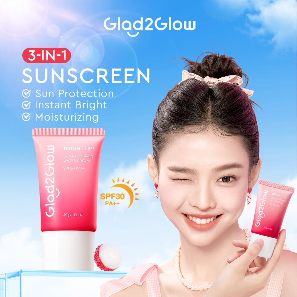 Glad2Glow Lychee Brightening Tinted Sunscreen SPF30 PA++ 30g Bright Up ...