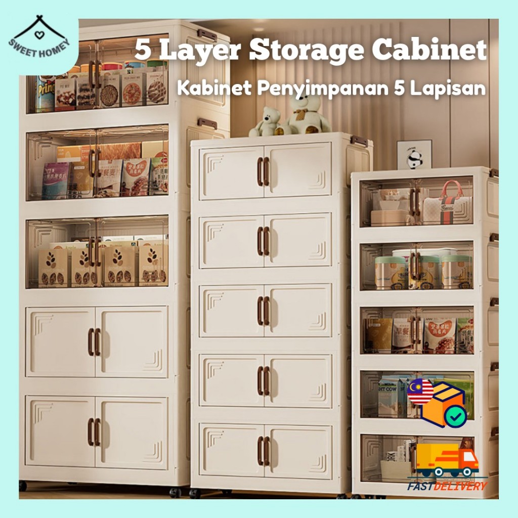 55CM 5 Layer Multipurpose Double Sided Opening Storage Cabinet Foldable/Stackable Storage Box ...