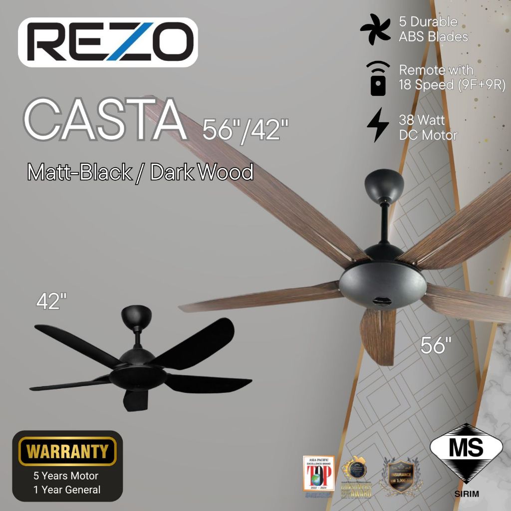 REZO Casta 56" / 42" 5 ABS Blades Remote Control 18 Speed (9F+9R) DC ...