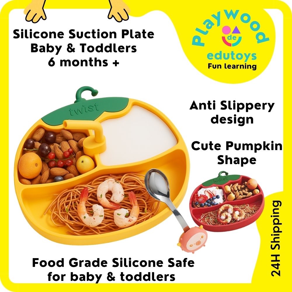 [READY STOCK] Baby Silicone Suction Plate 3-Grid Pumpkin Design Pinggan ...
