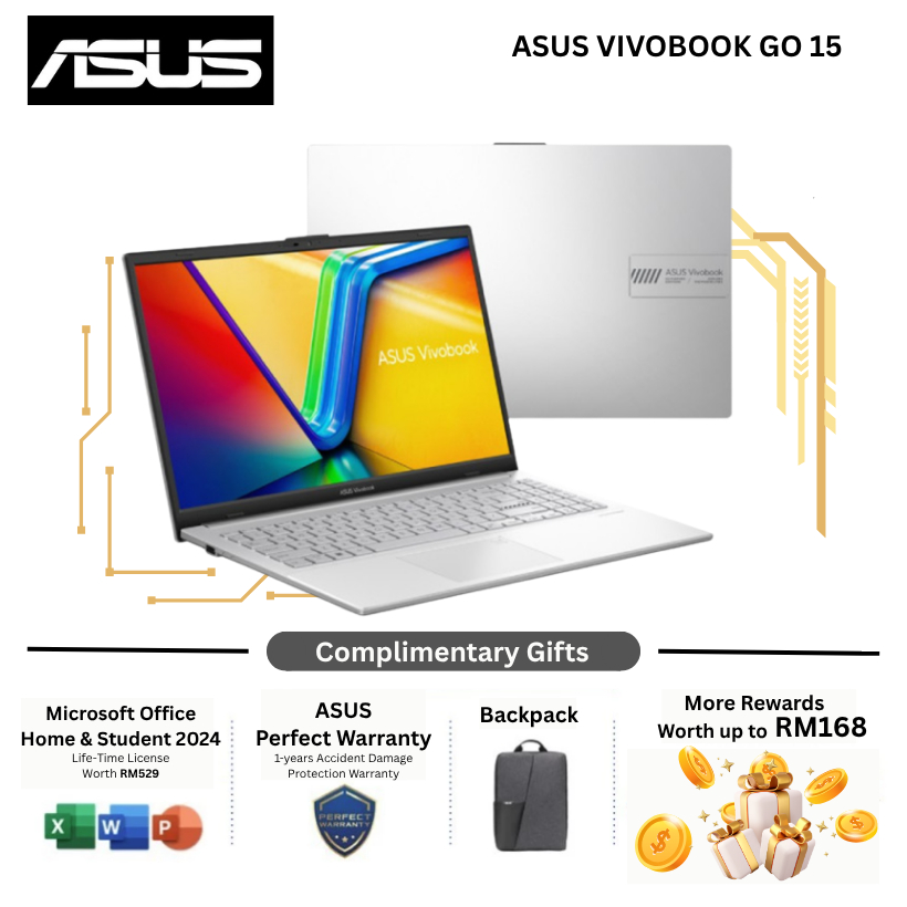ASUS VivoBook Go 15 E1504F-ANJ871WMS 15.6'' FHD Laptop Cool Silver ...