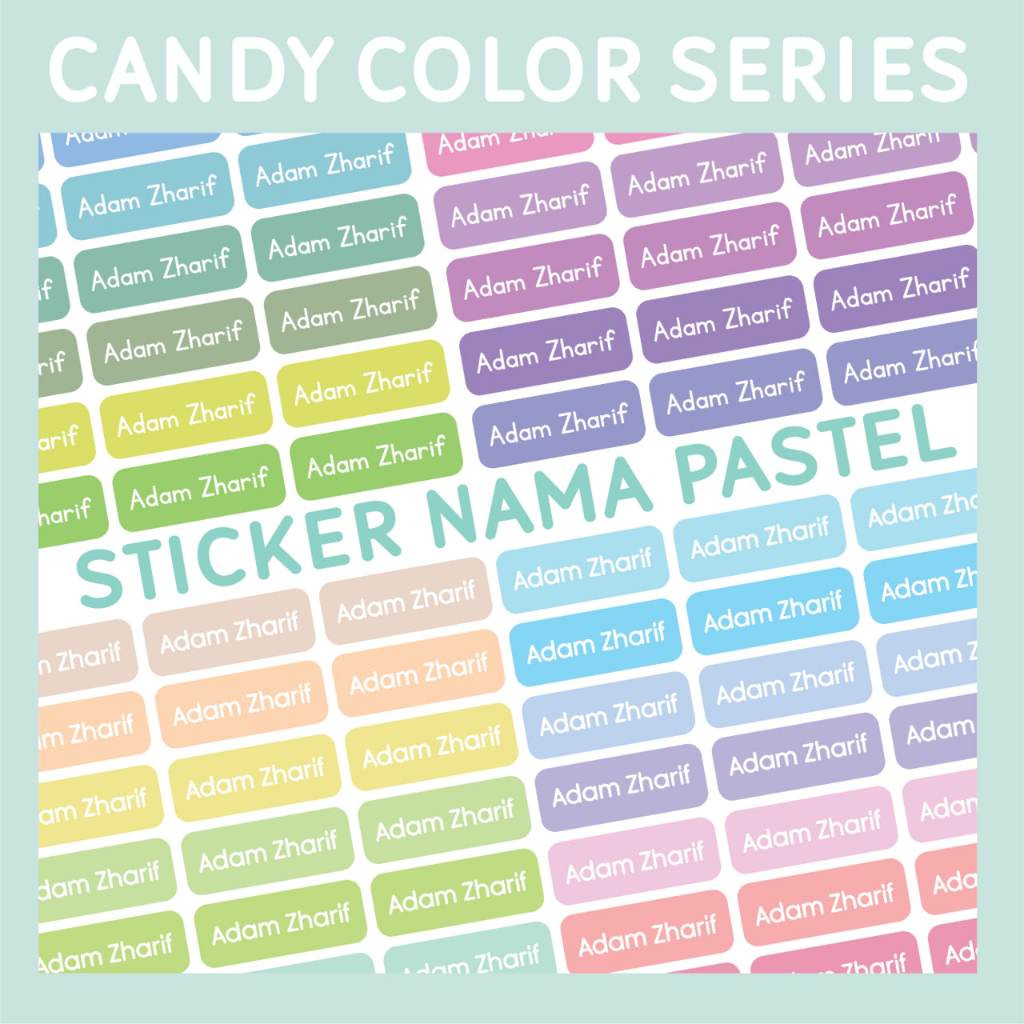 🌈[SIAP 1 HARI KERJA!] Sticker Nama Pastel Comel | CANDY COLOR | Custom ...
