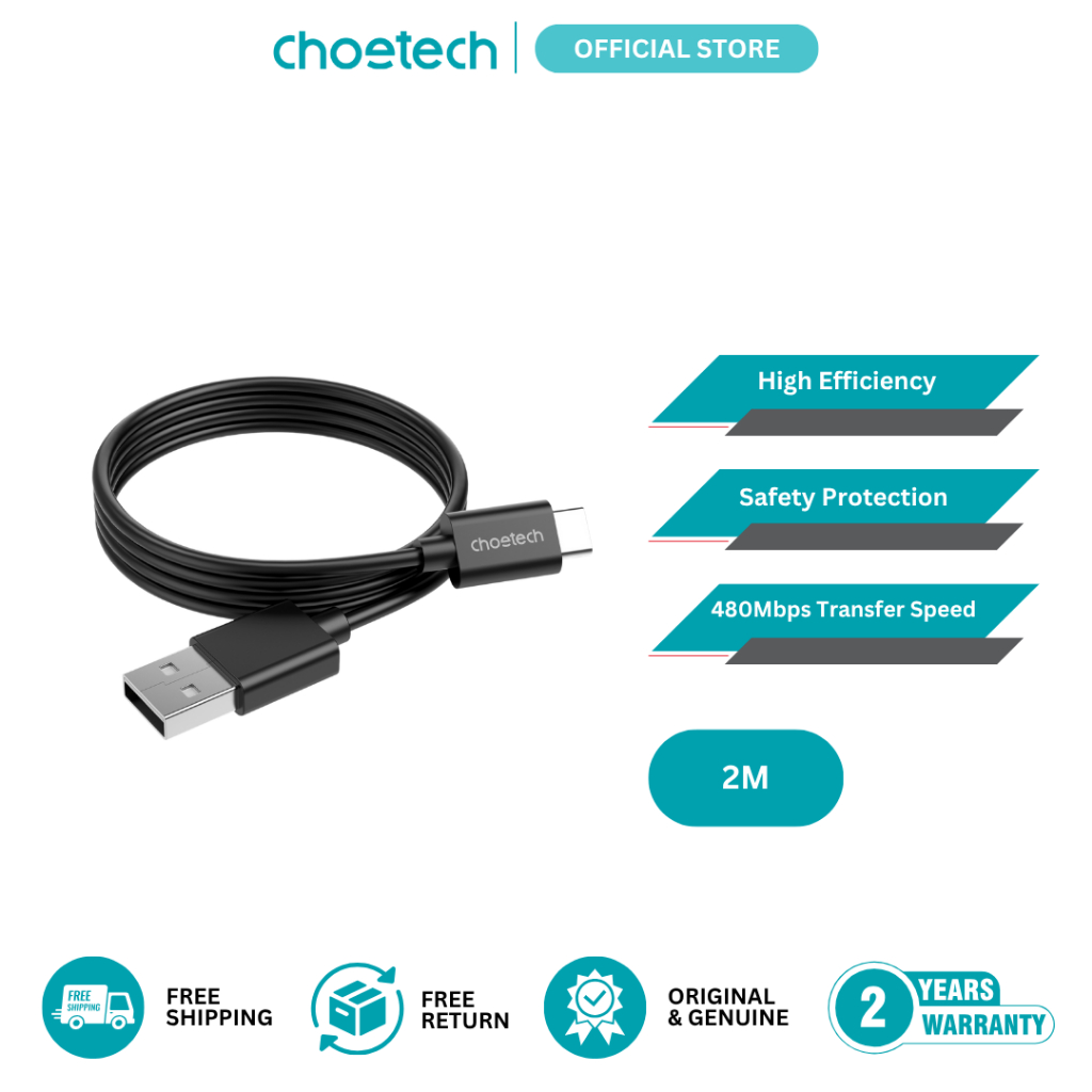 CHOETECH AC0003 USB-A to Type-C PVC Cable (2m) | Shopee Malaysia